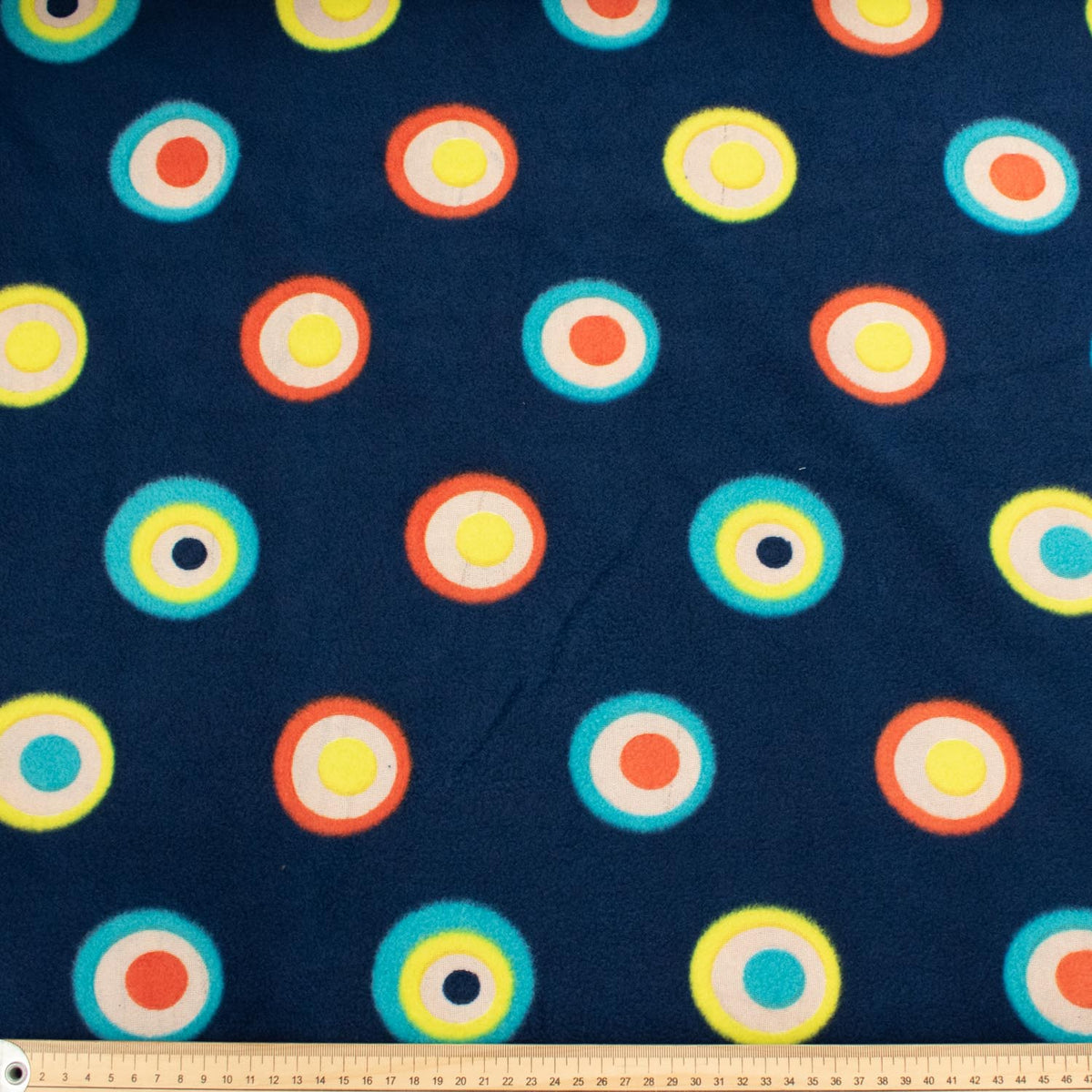 Colourful Circles on Navy Printed Polar Fleece Design 75 – Homecraft ...