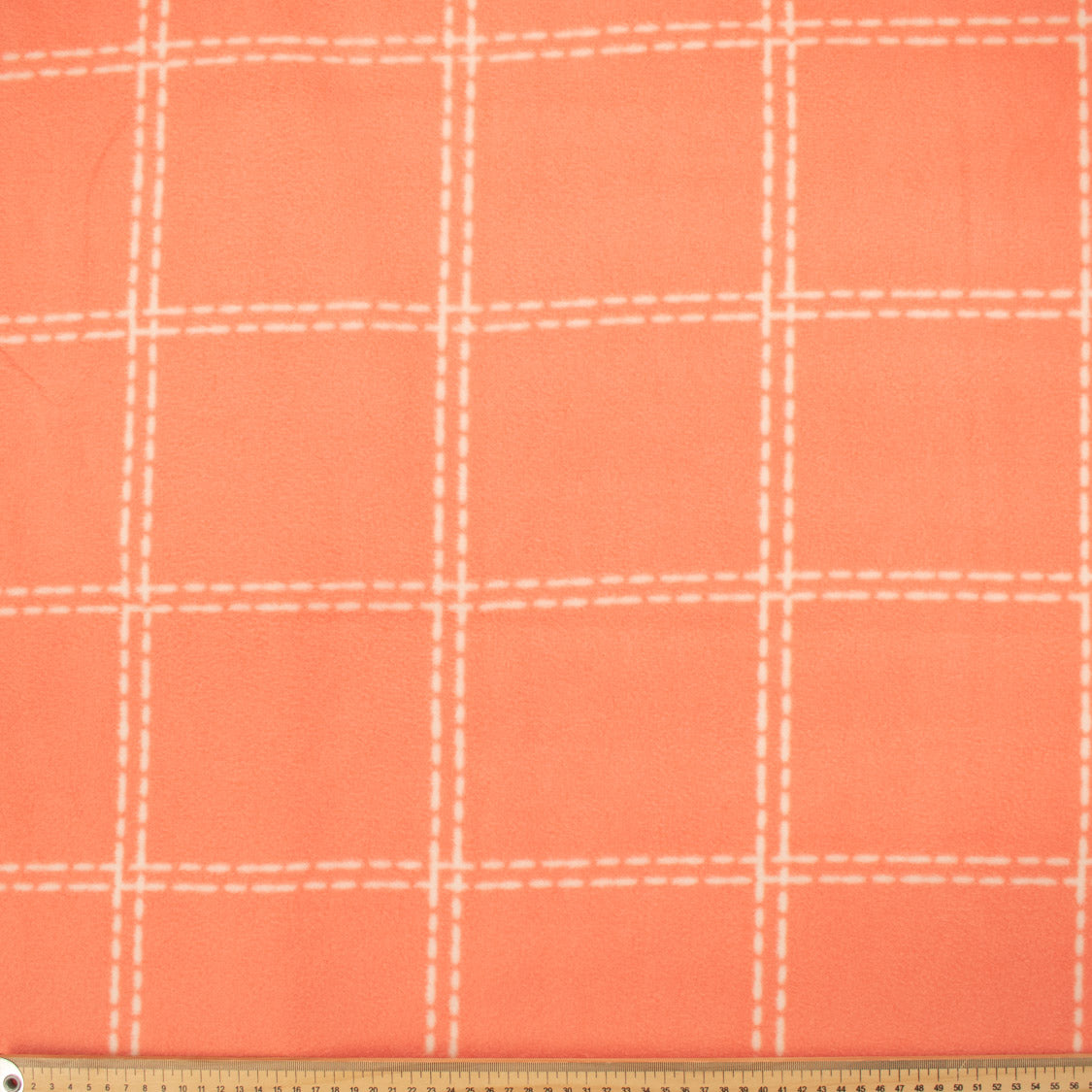 White & Coral Checks Printed Polar Fleece #4 – Homecraft Textiles