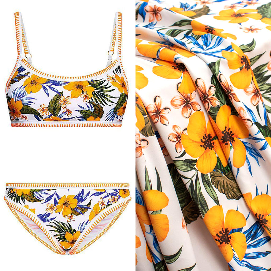 Premium Digital Printed Swimwear Lycra Design-5 Hawaii Style Yellow Fl ...