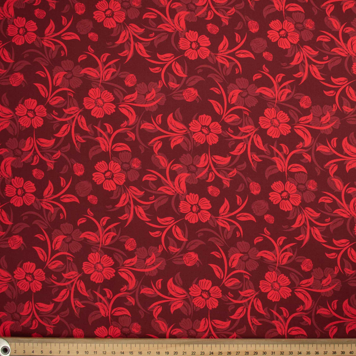 Ruby Red Collection #05 Red Floral on Maroon Cotton Prints – Homecraft ...
