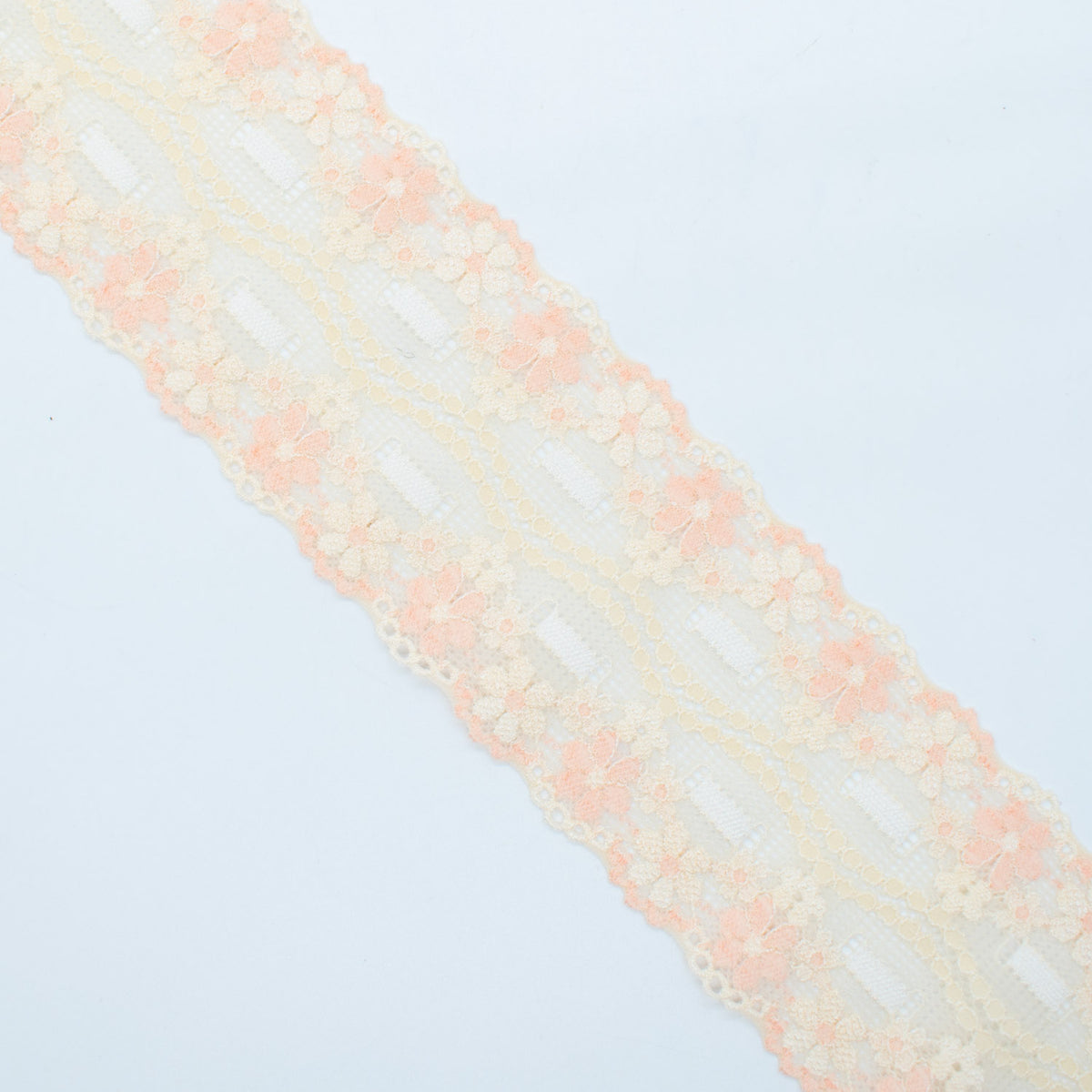 Floral Stretch Raschel Lace Trim 70mm Design-T8 Coral & Skin ...