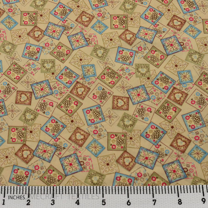 Tan Cottage Tiles Cotton Print – Homecraft Textiles