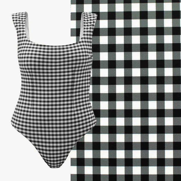 Premium Digital Printed Swimwear Lycra Design-16 Black Checks ...